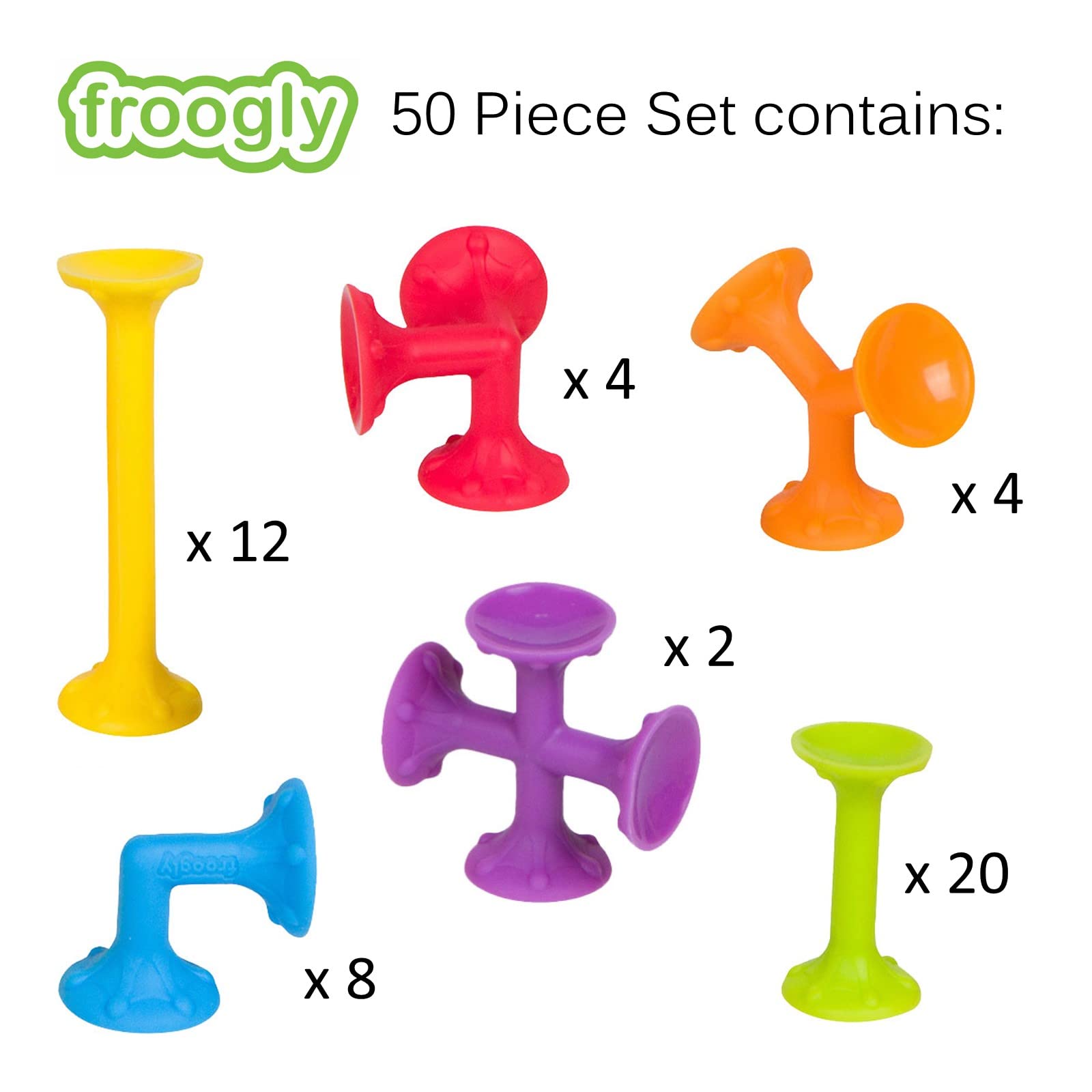 Froogly - 50 Piece Suction Toys | Montessori Toys Bath Toys Construction Building Set Silicone Preschool Toys Daycare Toys Shower Toys Travel Toys for Kids Toddlers Boys Girls Ages 3 4 5 6 Year Old