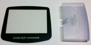 game boy advance glacier clear ice blue battery cover lid + replacement screen lens