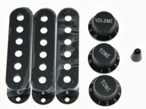 kaish black st strat pickup covers knobs and 5 way switch tip cap