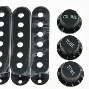 KAISH Black ST Strat Pickup Covers Knobs and 5 Way Switch Tip Cap