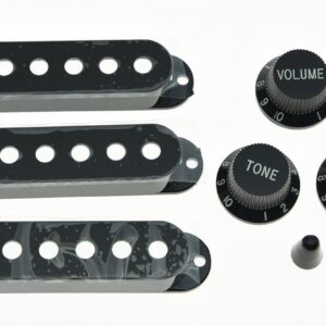 KAISH Black ST Strat Pickup Covers Knobs and 5 Way Switch Tip Cap