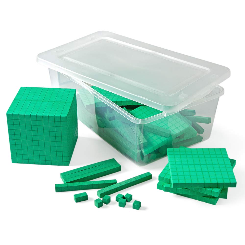 hand2mind Green Foam Base Ten Blocks Complete Classroom Set, Place Value Blocks, Counting Cubes, Math Blocks Kindergarten, Manipulative Kit for Mathematics for Elementary Teachers (Set of 161)