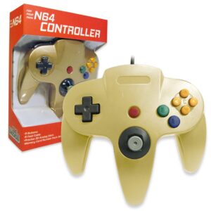 old skool classic wired controller joystick for nintendo 64 n64 game system - gold