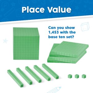 hand2mind Green Foam Base Ten Blocks Complete Classroom Set, Place Value Blocks, Counting Cubes, Math Blocks Kindergarten, Manipulative Kit for Mathematics for Elementary Teachers (Set of 161)