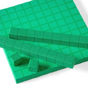 hand2mind Green Foam Base Ten Blocks Complete Classroom Set, Place Value Blocks, Counting Cubes, Math Blocks Kindergarten, Manipulative Kit for Mathematics for Elementary Teachers (Set of 161)