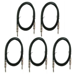 yovus 5 pack: instrument acoustic electric bass guitar keyboard patch cable 1/4 to quarter inch mono (10ft) 10 ft foot feet