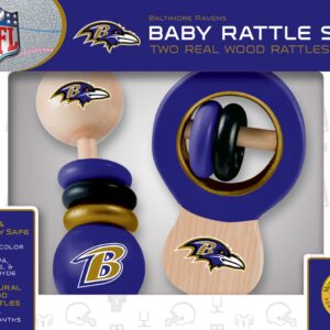 BabyFanatic Wood Rattle 2 Pack - NFL Pittsburgh Steelers - Officially Licensed Baby Toy Set