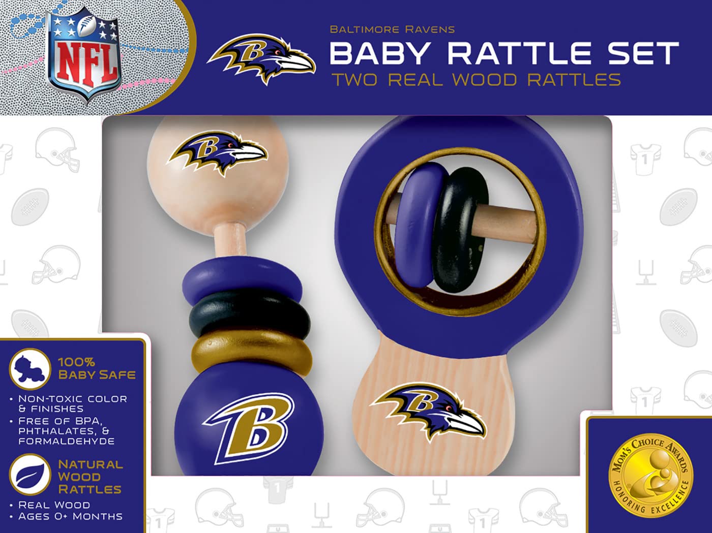 BabyFanatic Wood Rattle 2 Pack - NFL Pittsburgh Steelers - Officially Licensed Baby Toy Set