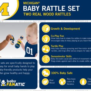 BabyFanatic Wood Rattle 2 Pack - NCAA Michigan Wolverines - Officially Licensed Baby Toy Set