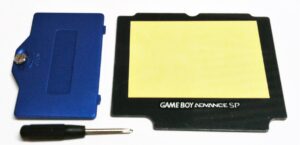 blue game boy advance sp replacement battery cover + screen