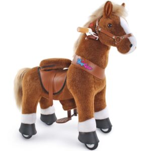 ponycycle riding horse toy with brake, sound mechanical pony classic model u brown giddy up pony plush walking animal size 3 for age 3-5 years - ux324