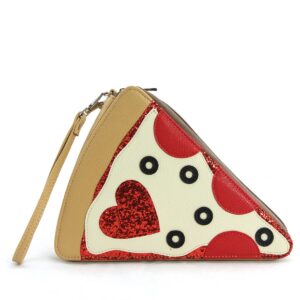 pepperoni slice pizza wristlet on vinyl tan