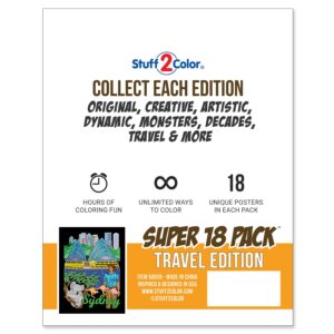 Super Pack of 18 Fuzzy Velvet Coloring Posters (Travel Edition) - Famous Cities - Educational Arts & Crafts Kit for Kids, Girls, and Boys - Perfect as a Quiet Time or Shareable Family Activity