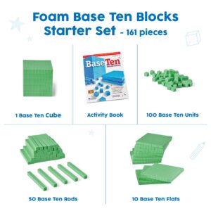 hand2mind Green Foam Base Ten Blocks Complete Classroom Set, Place Value Blocks, Counting Cubes, Math Blocks Kindergarten, Manipulative Kit for Mathematics for Elementary Teachers (Set of 161)