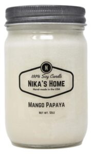 nika's home mango papaya soy candle - 12oz mason jar - non-toxic soy candle-hand poured candle- handmade, long burning candle-highly scented candle-all natural, clean burning candle