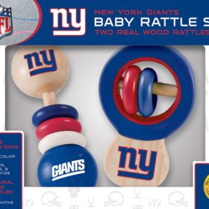 MasterPieces NFL New York Giants Natural Wood, Non-Toxic, BPA, Phthalates, & Formaldehyde Free, Baby Rattle Set, 2 Pieces