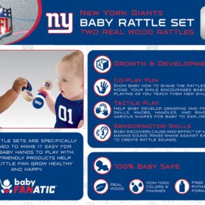 MasterPieces NFL New York Giants Natural Wood, Non-Toxic, BPA, Phthalates, & Formaldehyde Free, Baby Rattle Set, 2 Pieces