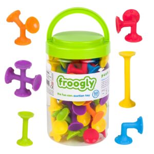 froogly - 50 piece suction toys | montessori toys bath toys construction building set silicone preschool toys daycare toys shower toys travel toys for kids toddlers boys girls ages 3 4 5 6 year old