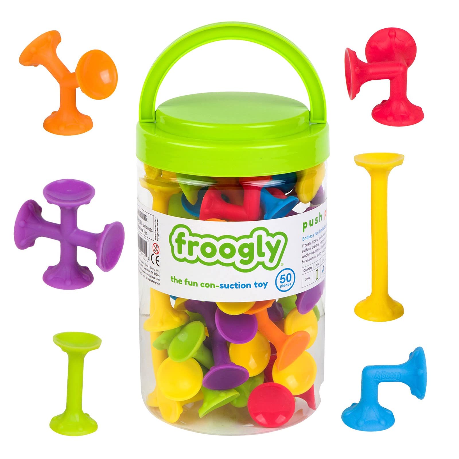 Froogly - 50 Piece Suction Toys | Montessori Toys Bath Toys Construction Building Set Silicone Preschool Toys Daycare Toys Shower Toys Travel Toys for Kids Toddlers Boys Girls Ages 3 4 5 6 Year Old