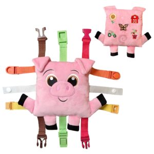 buckle toys - boink pig - learning activity - develop fine motor skills and problem solving - sensory toddler travel toy