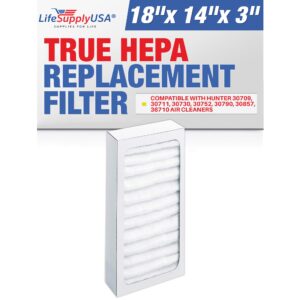 true hepa air cleaner filter replacement 30963 compatible with hunter 30709, 30711, 30730, 30752, 30790, 30857, 36710 air cleaners by lifesupplyusa