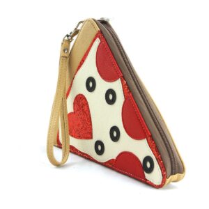 Pepperoni Slice Pizza Wristlet On Vinyl Tan