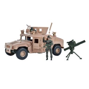 sunny days entertainment m1114 up-armored humvee – vehicle playset with action figure and realistic accessories | 9 piece military toy set for kids – elite force