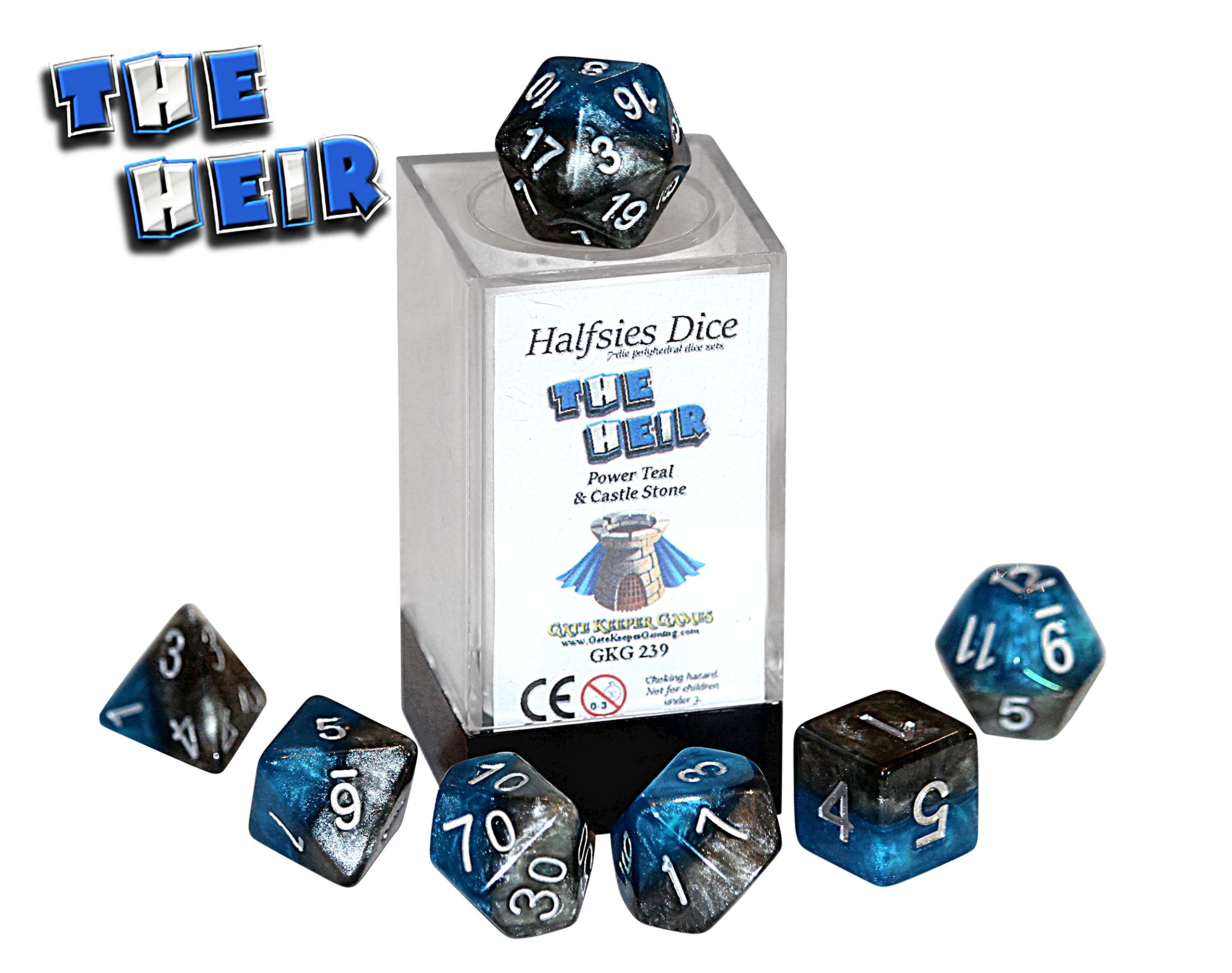 Gate Keeper Games & Dice Gate Keeper Games The Heir Halfsies Dice - 7 Die Polyhedral RPG Gaming Dice Set - Power Teal & Castle Stone