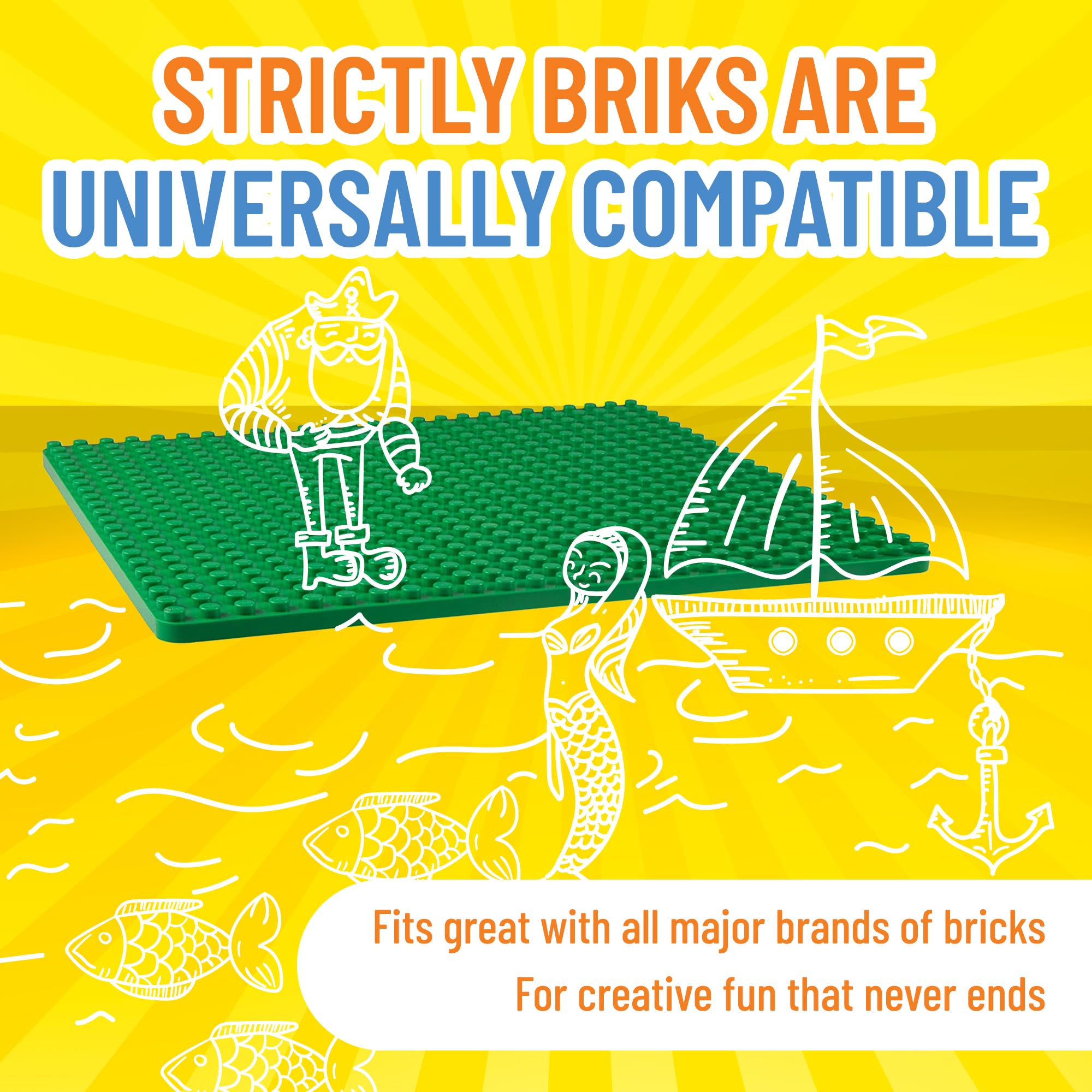 Strictly Briks Compatible with Lego Classic Big Briks Stackable Baseplates, Large Pegs for Ages 3 and Up, 100% Compatible with All Major Brands, Green, 1 Piece, 13.75" x 16.25" Inches