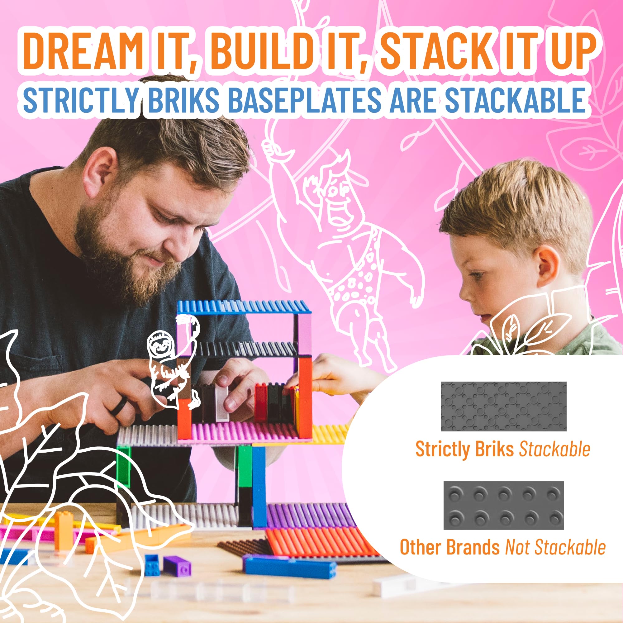 Strictly Briks Compatible with Lego Classic Big Briks Stackable Baseplates, Large Pegs for Ages 3 and Up, 100% Compatible with All Major Brands, Grey, 1 Piece, 13.75" x 16.25" Inches