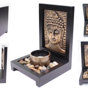 We pay your sales tax Tabletop Bronze Empaistic India Buddha Face Zen Garden with Rock Candle Holder Gift & Home Decor G16276