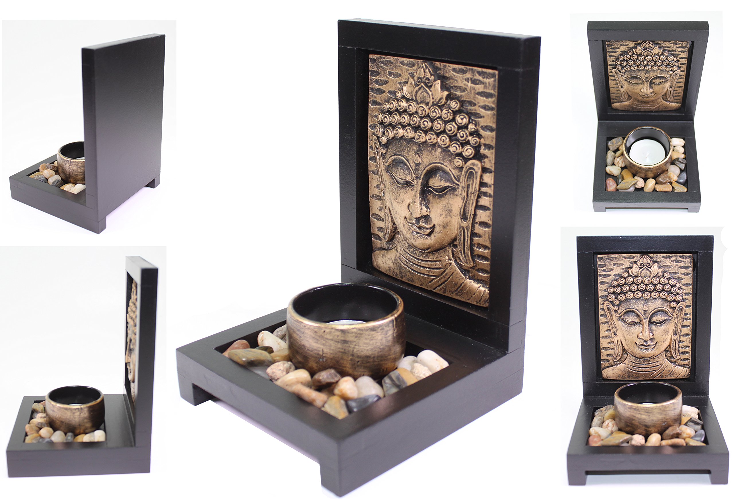 We pay your sales tax Tabletop Bronze Empaistic India Buddha Face Zen Garden with Rock Candle Holder Gift & Home Decor G16276