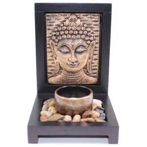 We pay your sales tax Tabletop Bronze Empaistic India Buddha Face Zen Garden with Rock Candle Holder Gift & Home Decor G16276