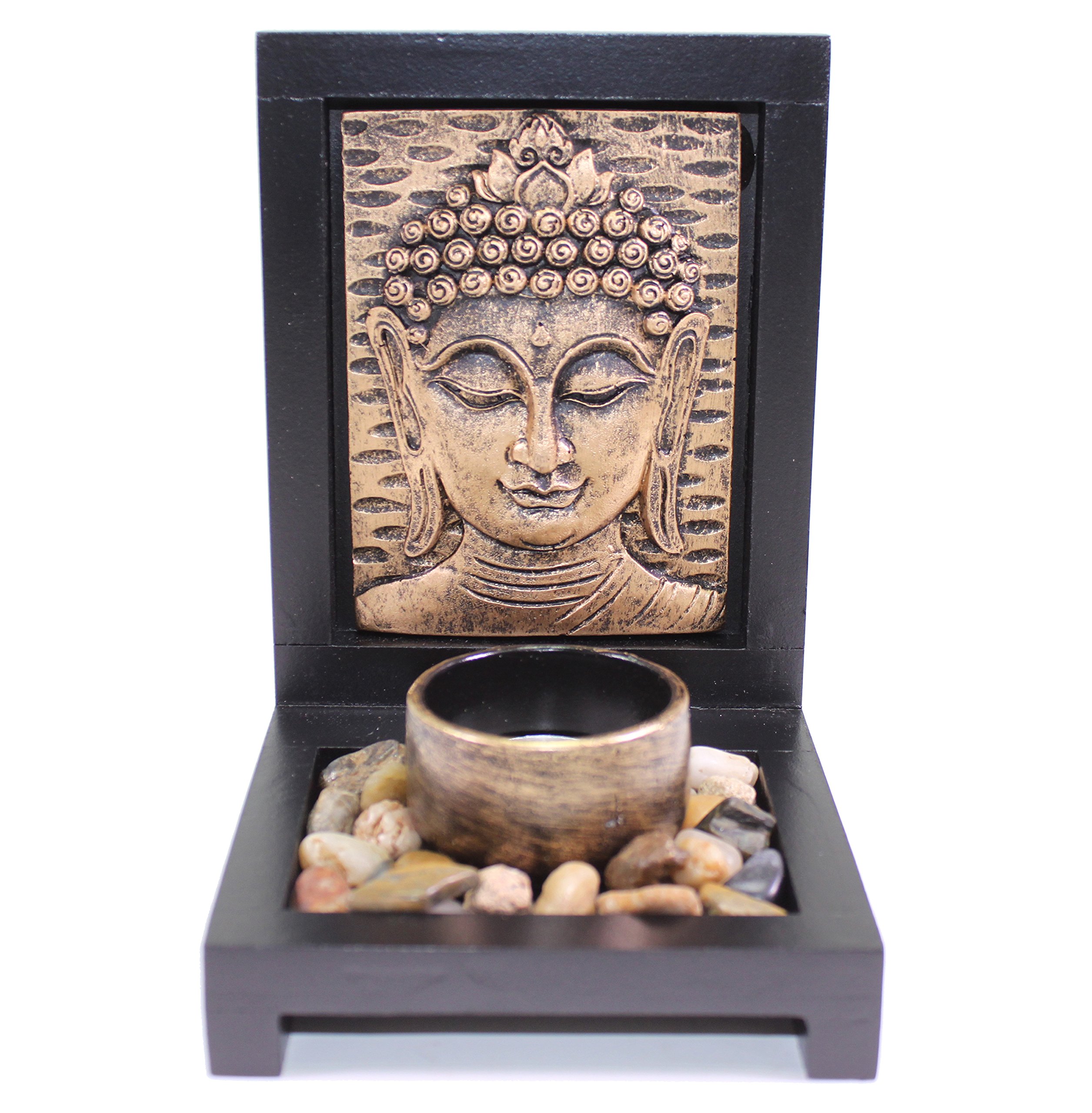 We pay your sales tax Tabletop Bronze Empaistic India Buddha Face Zen Garden with Rock Candle Holder Gift & Home Decor G16276