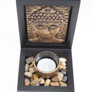 We pay your sales tax Tabletop Bronze Empaistic India Buddha Face Zen Garden with Rock Candle Holder Gift & Home Decor G16276