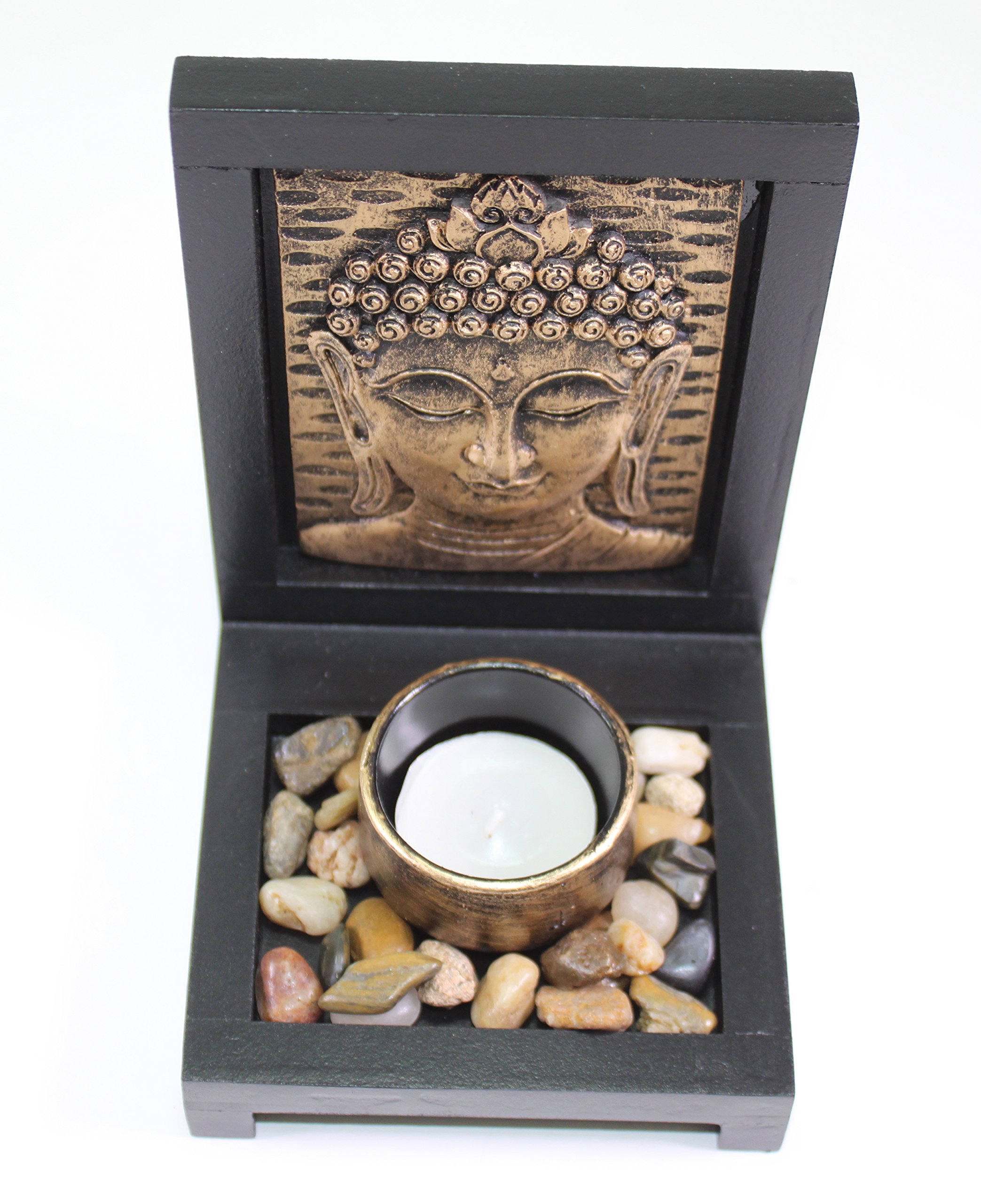 We pay your sales tax Tabletop Bronze Empaistic India Buddha Face Zen Garden with Rock Candle Holder Gift & Home Decor G16276