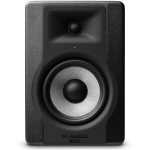 m-audio bx5 - 5 inch studio monitor speaker for music production & mixing with acoustic space control, 100w 2 way active speaker, single,black