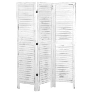 mygift whitewashed wood 3 panel screen, folding louvered room divider