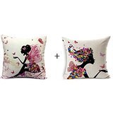 cotton linen girl with pink wing elves and butterflies new decorative pillowcase throw pillow cushion cover square 18" 18" home life ¡­ (10)