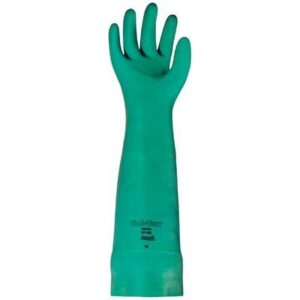 ansell 37-185-8 sol-vex unsupported nitrile gloves, cuff, lined, size 8, green (pack of 12)