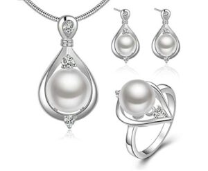 roushun fashion 925 sterling silver jewelry set crystal & simulated pearls ring earrings necklace jewelry sets for women