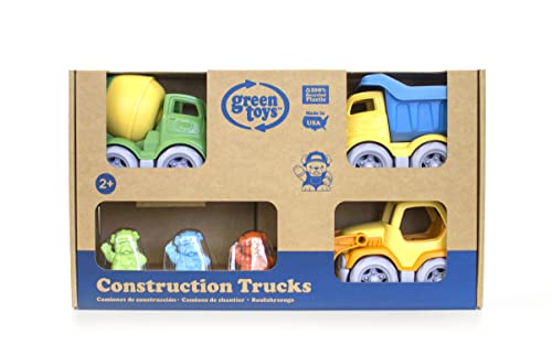 Green Toys Construction Vehicle Set, 3-Pack - Pretend Play, Motor Skills, Kids Toy Vehicles. No BPA, phthalates, PVC. Dishwasher Safe, Recycled Plastic, Made in USA.