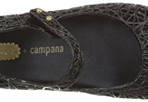 Mini Melissa Girl's Mini Campana Zig ZAG VI Mary Jane, Black Glitter, 7 M US Toddler