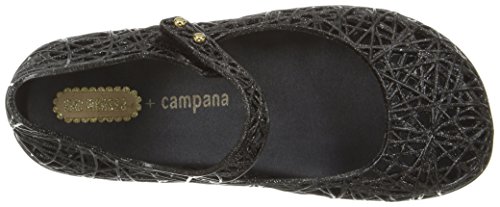 Mini Melissa Girl's Mini Campana Zig ZAG VI Mary Jane, Black Glitter, 7 M US Toddler