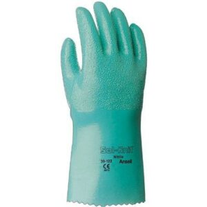 ansell 39-122-10 sol-knit nitrile gloves, gauntlet cuff, interlock knit cotton lined, size 10, green (pack of 12)