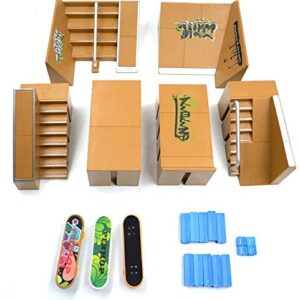 Kidsdream 8pcs Skate Park Kit Ramp Parts for Fingerboard Mini Finger Skateboard Fingerboards Ultimate Parks with 3PCS Finger Boards