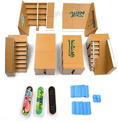 Kidsdream 8pcs Skate Park Kit Ramp Parts for Fingerboard Mini Finger Skateboard Fingerboards Ultimate Parks with 3PCS Finger Boards