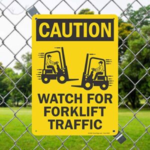 SmartSign "Caution - Watch for Forklift Traffic" Sign | 10" x 14" Aluminum - S2-0594-AL-14