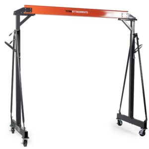 titan attachments adjustable gantry crane, 2 ton capacity, shop lift hoist rated 4,000 lb, portable design with locking wheels, adjustable height up to 12 ft, durable steel construction, frame only