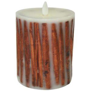 raz imports 3.5"x5" moving flame cinnamon stick pillar candle - flameless lighting accent and battery operated flickering light source with timer - fake candles for living room, patio and bedroom